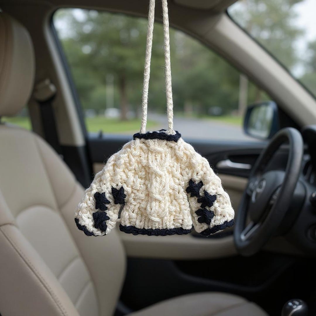 Folklore Inspired Crochet Car Charm – Mini Cardigan Ornament for ...