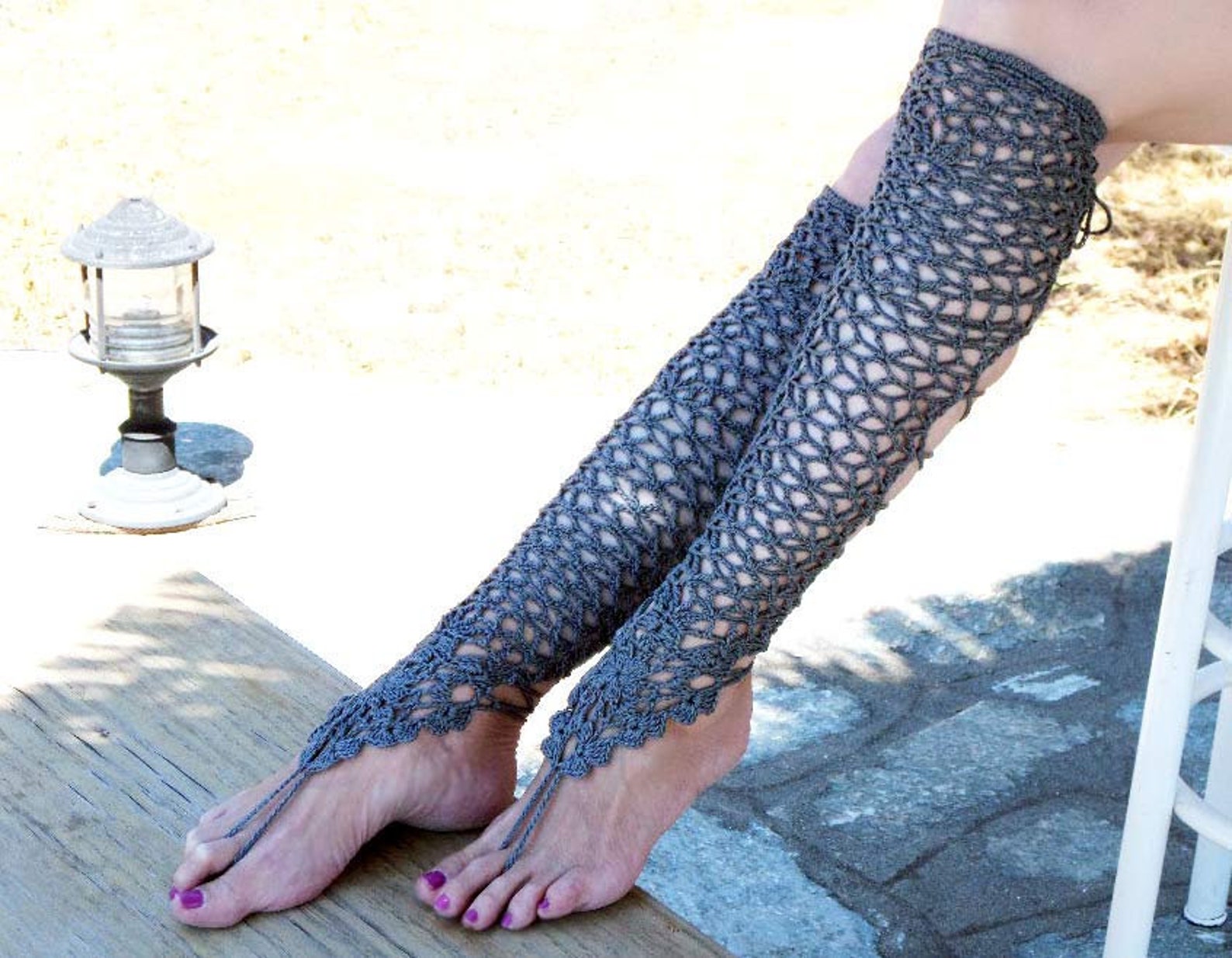 Lace Leg Warmers Footless Sandals Gray Crochet Barefoot - Etsy