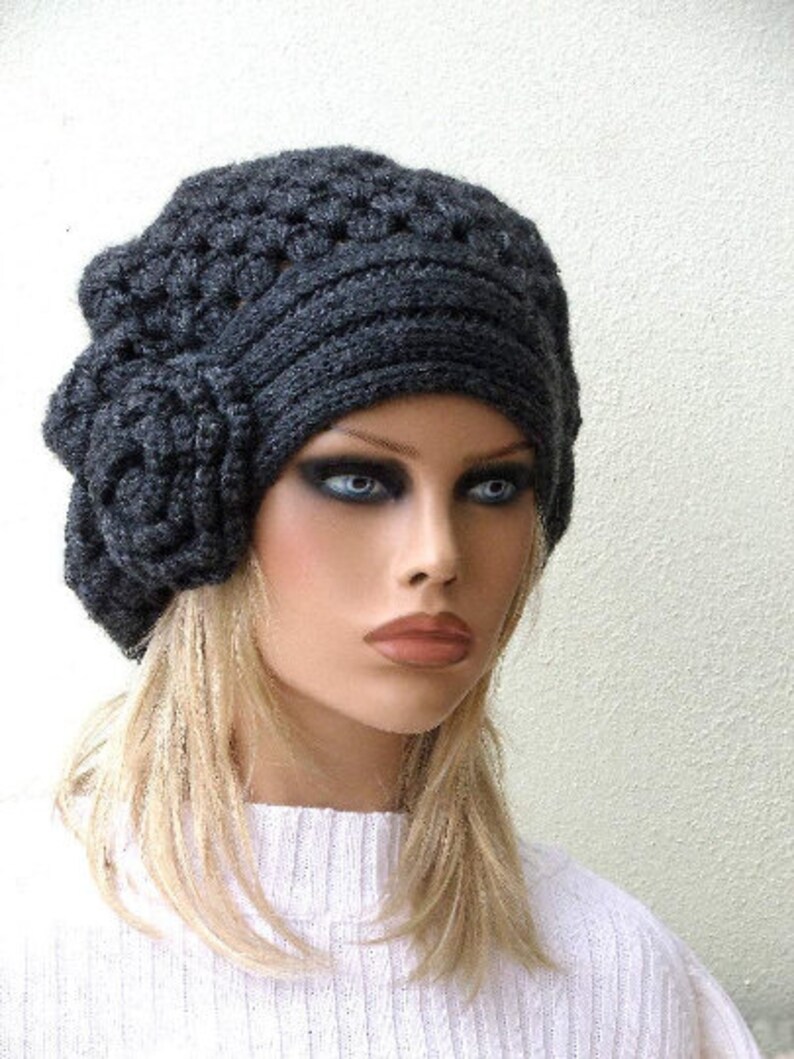 Womens Knit Hat With Flower Wool Beret Women Winter Chemo Hat - Etsy