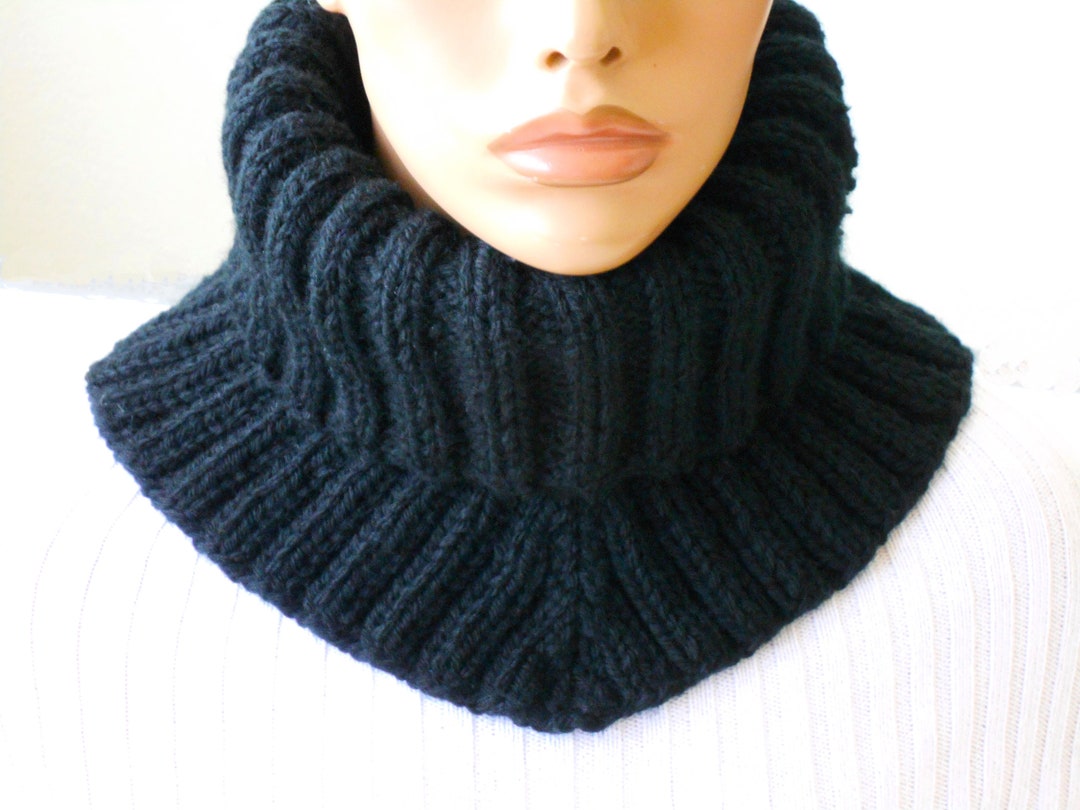 Wool Neck Gaiter Black Mens Scarf Knitted Neck Warmer Cozy Gift for Him ...