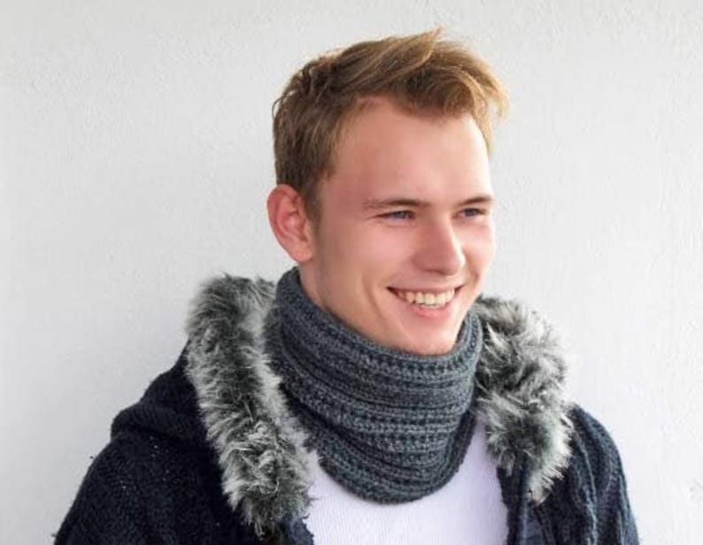 Mens Infinity Scarf Knit Gray Snood Chunky Scarf Crochet Scarf - Etsy