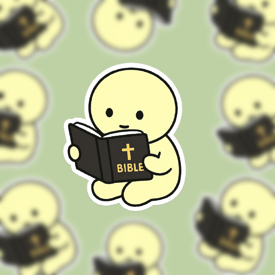 Smiski Green Guy Character Reading Bible Sticker | Kiss-cut Sticker ...
