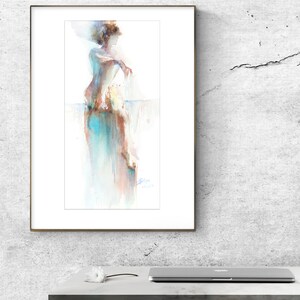 Cerulean Blue, Lady Aquarelle Series, MATTED Giclee Wall Art Print ...