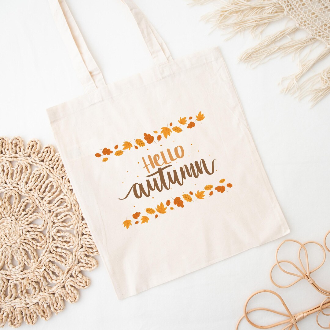 Hello Autumn Cotton Canvas Tote Bag - Cute Fall Season Gift, Reusable ...