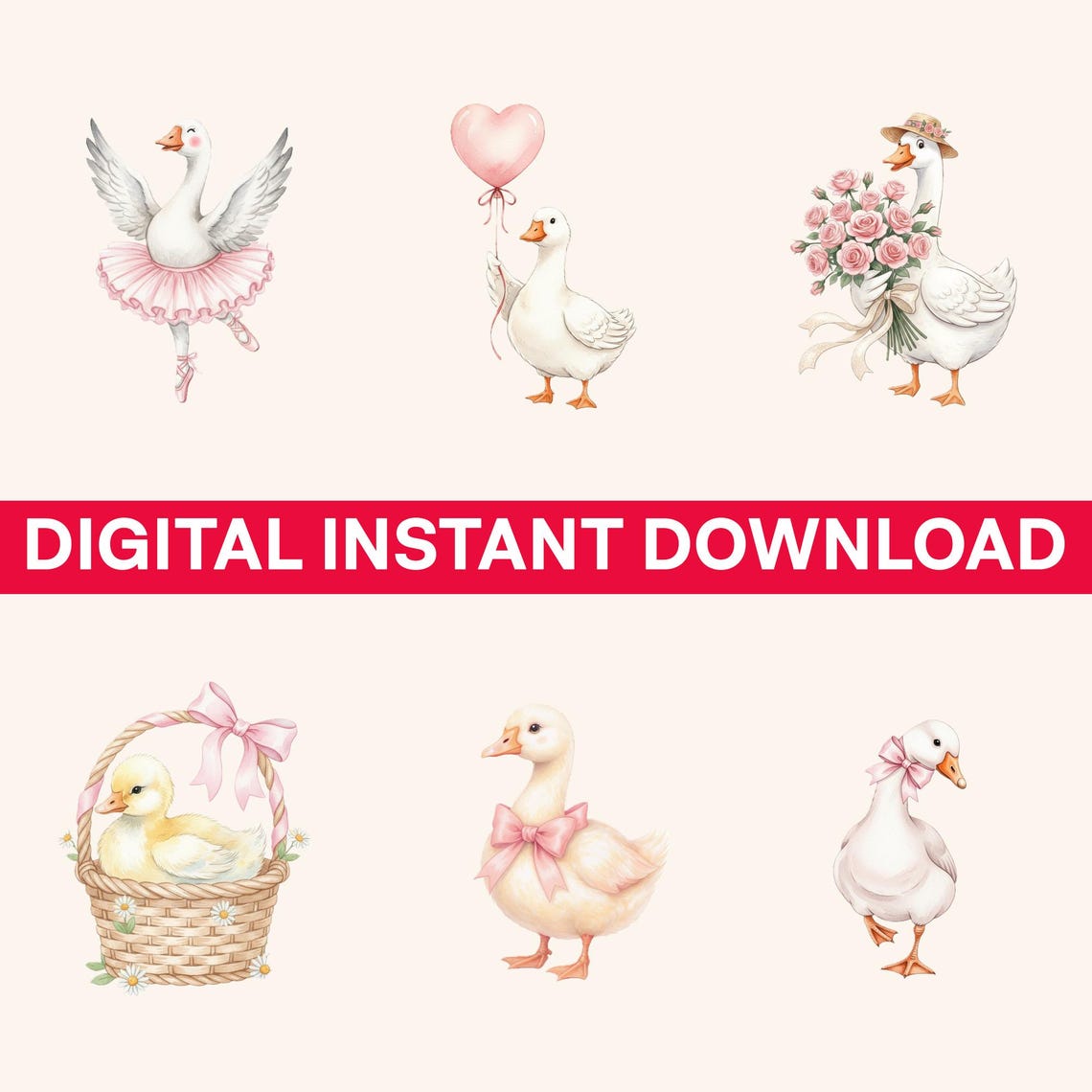 Watercolor Goose Clipart Bundle: Whimsical Farm Animal PNG (commercial ...