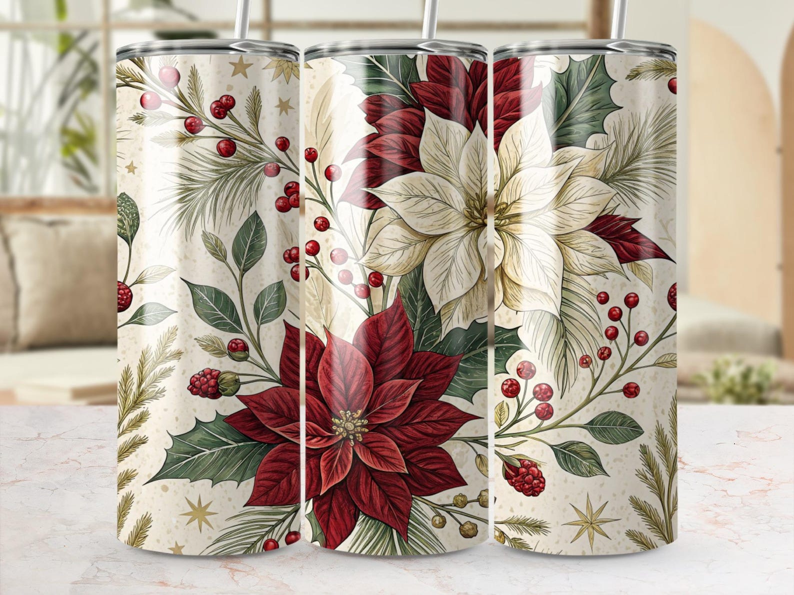 Christmas Poinsettia Seamless Pattern: Holiday Floral Digital Paper ...