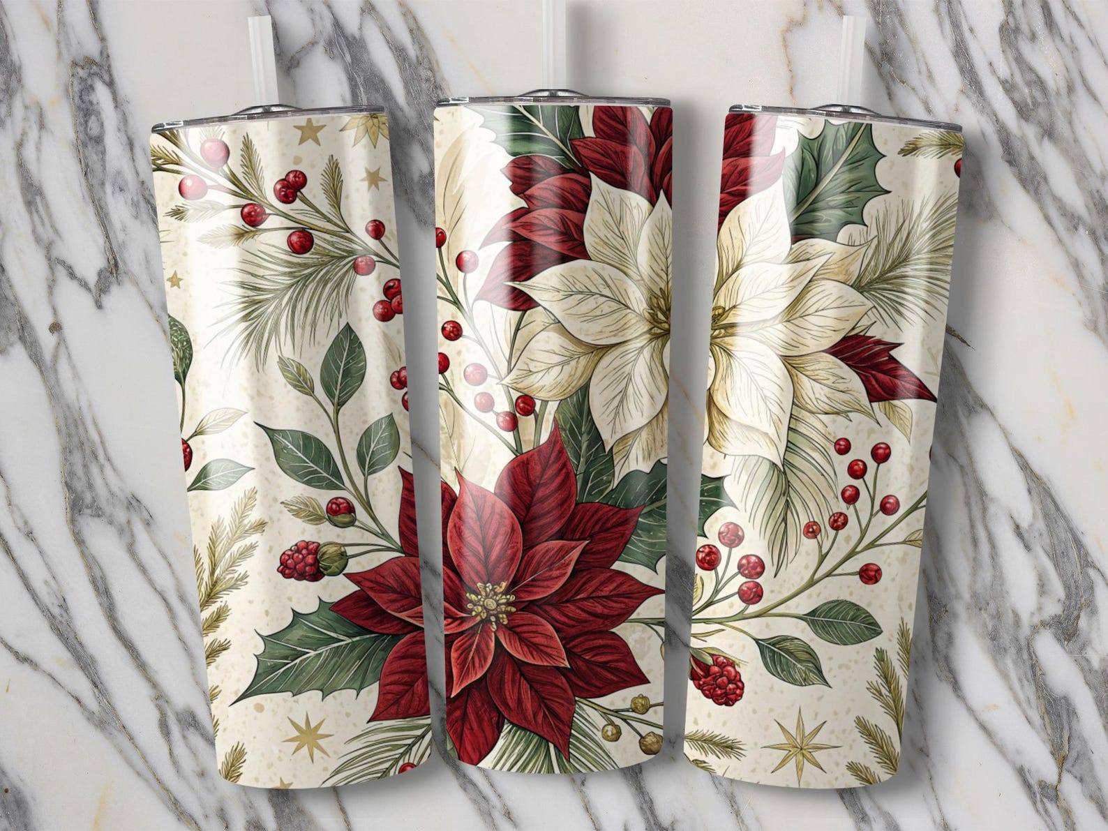 Christmas Poinsettia Seamless Pattern: Holiday Floral Digital Paper ...