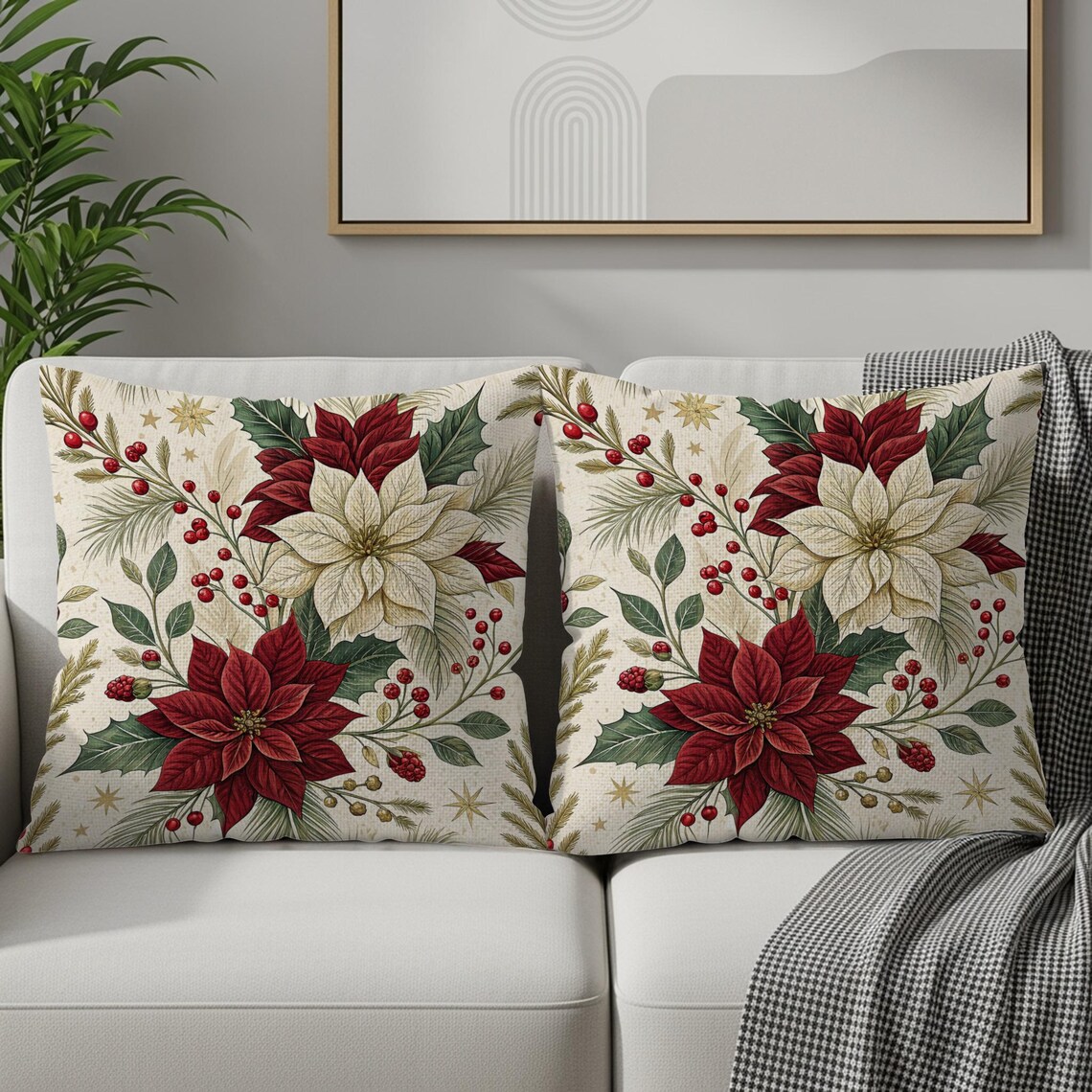 Christmas Poinsettia Seamless Pattern: Holiday Floral Digital Paper ...