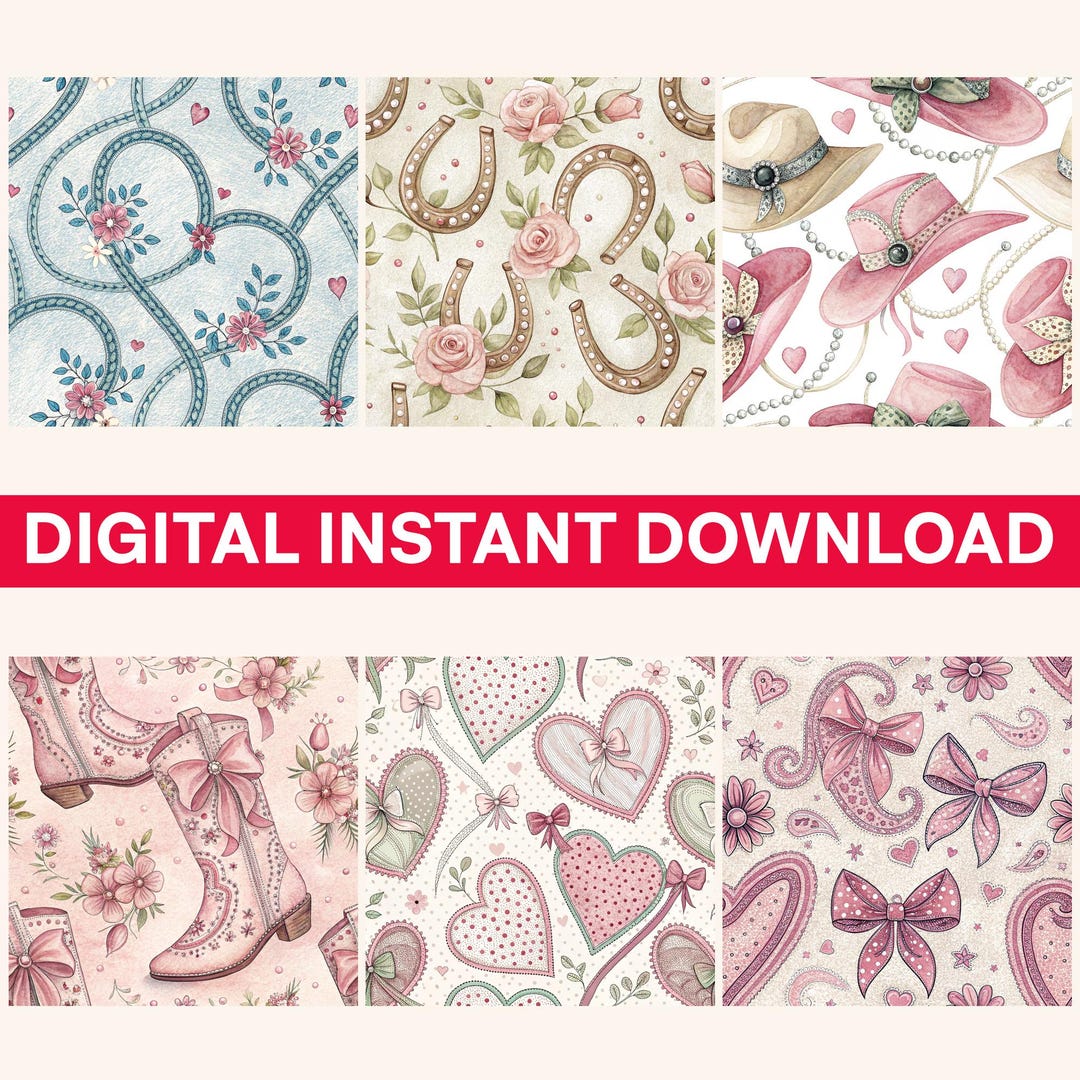 Cottagecore Western Seamless Pattern Bundle, Floral & Horseshoe ...