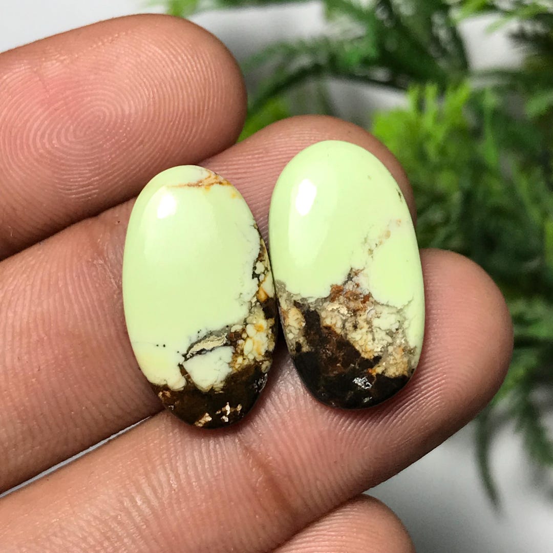 Natural Lemon Chrysoprase Cabochon Pair: Oval Cabochon for Jewelry ...