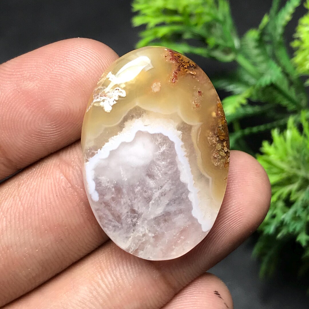 Natural Indonesian Java Moss Agate Cabochon: Oval Gemstone for Jewelry ...
