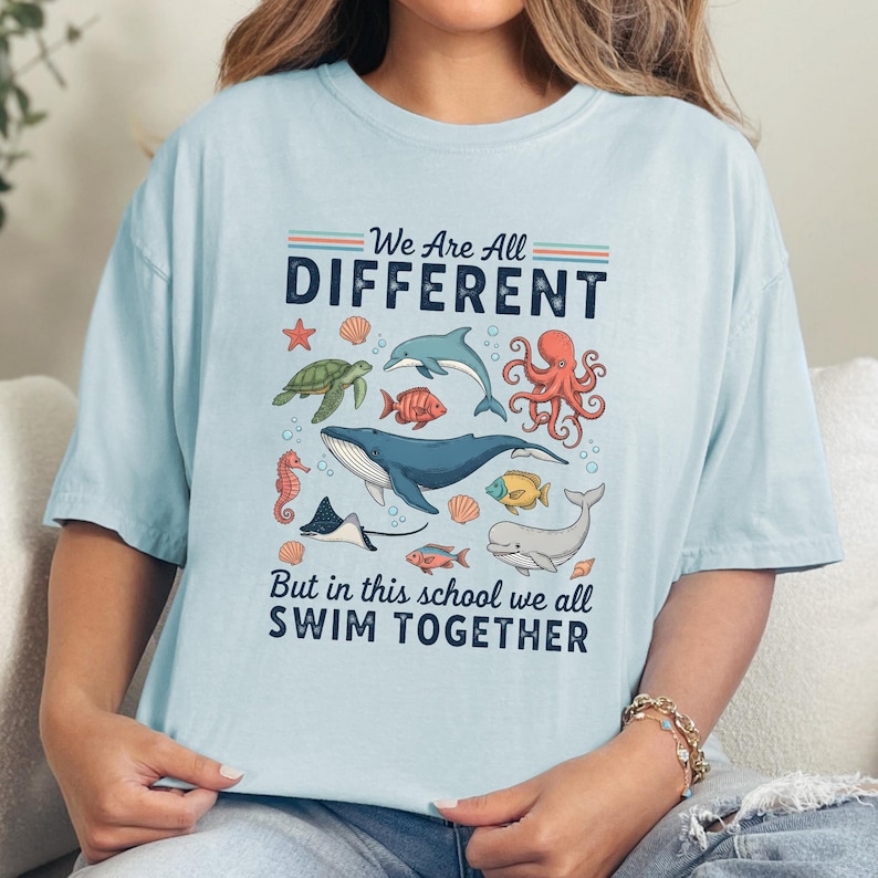 We Are All Different but We Swim Together Shirt, Cute Teacher T-shirt ...