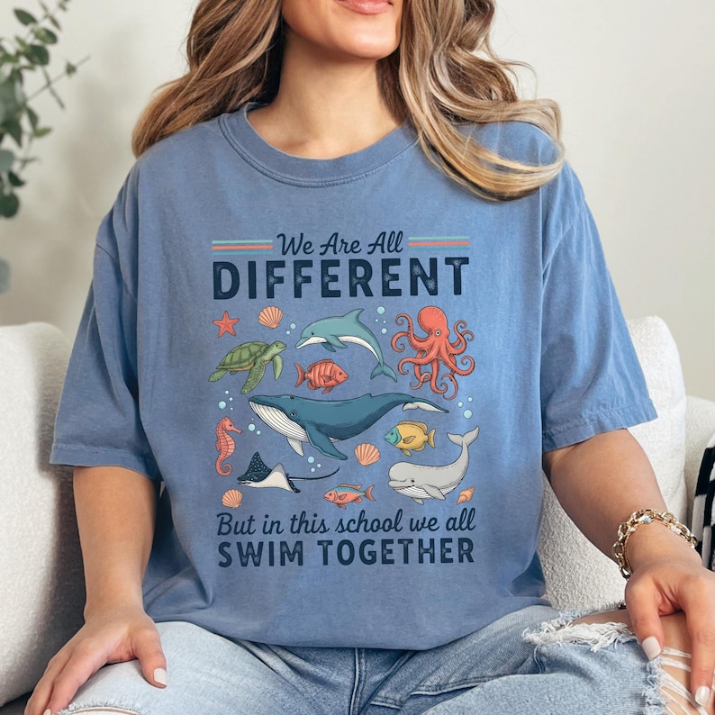 We Are All Different but We Swim Together Shirt, Cute Teacher T-shirt ...