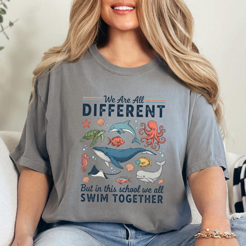 We Are All Different but We Swim Together Shirt, Cute Teacher T-shirt ...