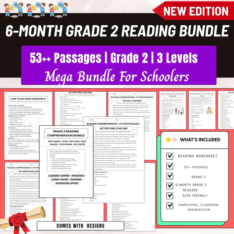 2nd Grade Reading Comprehension Worksheets Bundle 53 Printable Passage ...