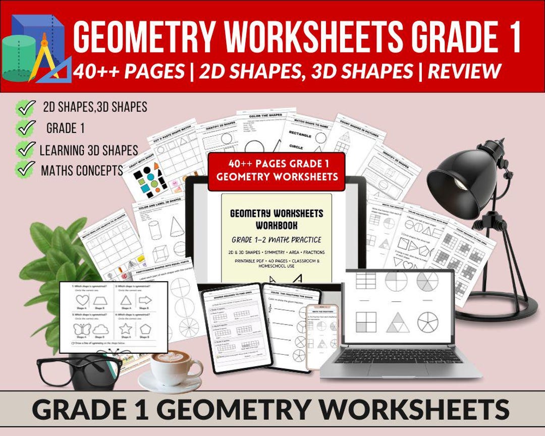 Geometry Worksheets Grade 1–2 | 2D & 3D Shapes | Area Fractions ...