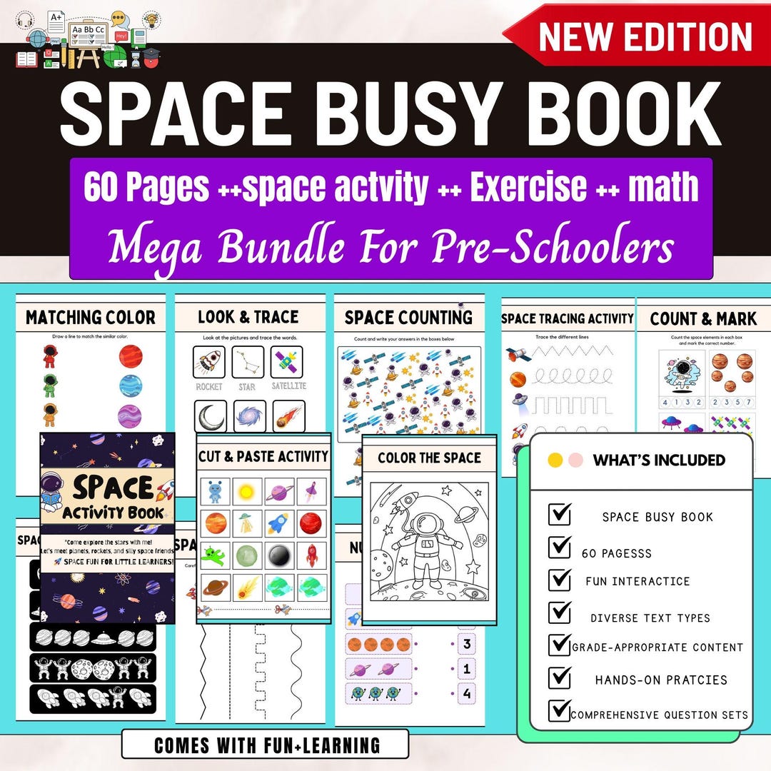 60 Pages Space Activity Book for Toddler,printable Busy Book,preschool ...