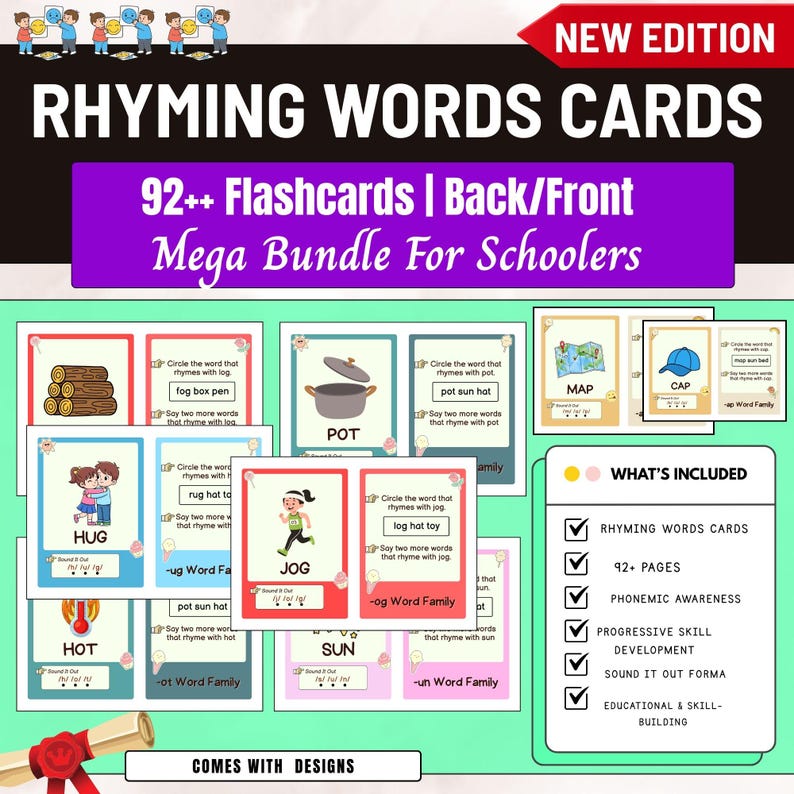 Rhyming Flashcards Mega Pack,phonics Word Family Cards,kindergarten ...