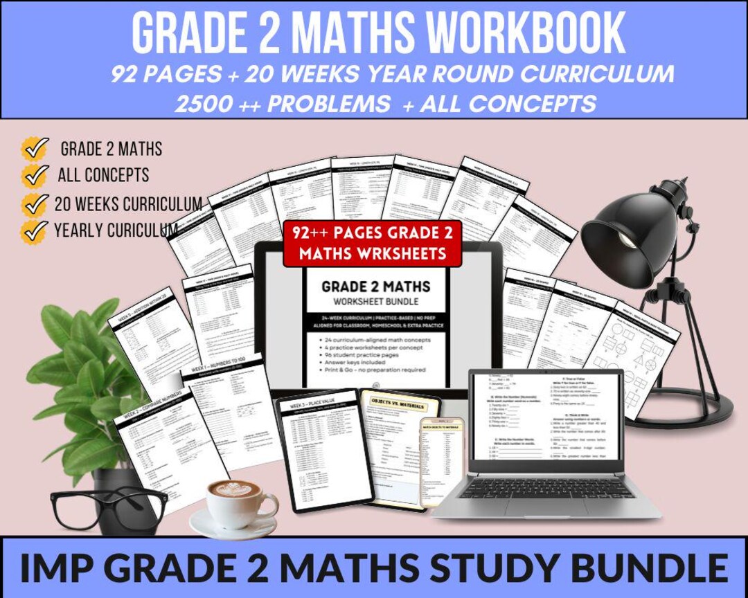 Grade 2 Math Workbook Bundle,printable Worksheets Pdf,addition ...