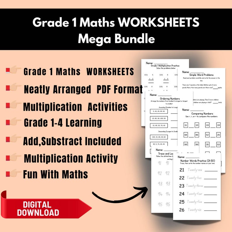 Math Worksheet 1st Grade,homeschool Math Print,math First Grade ...
