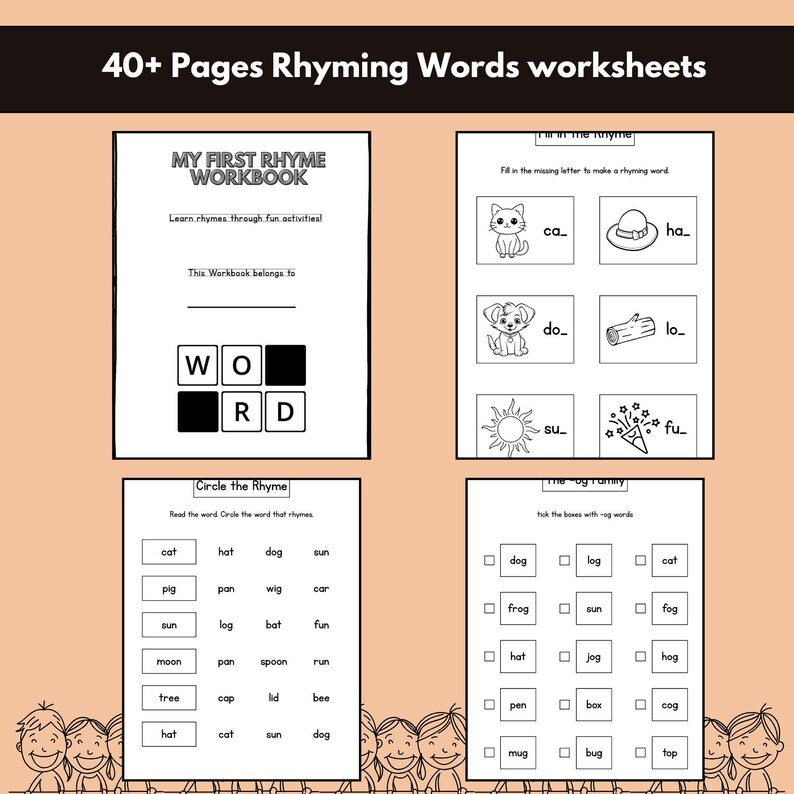 40 Pages Rhyming Word Worksheet,printable for Kids,preschool ...