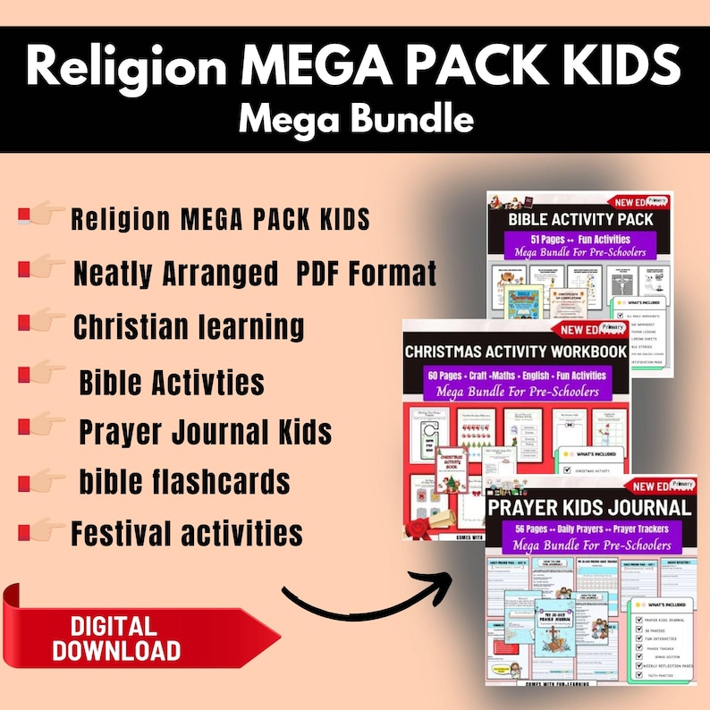 Christian Mega Pack Kids,bible Activities Worksheets,christian ...