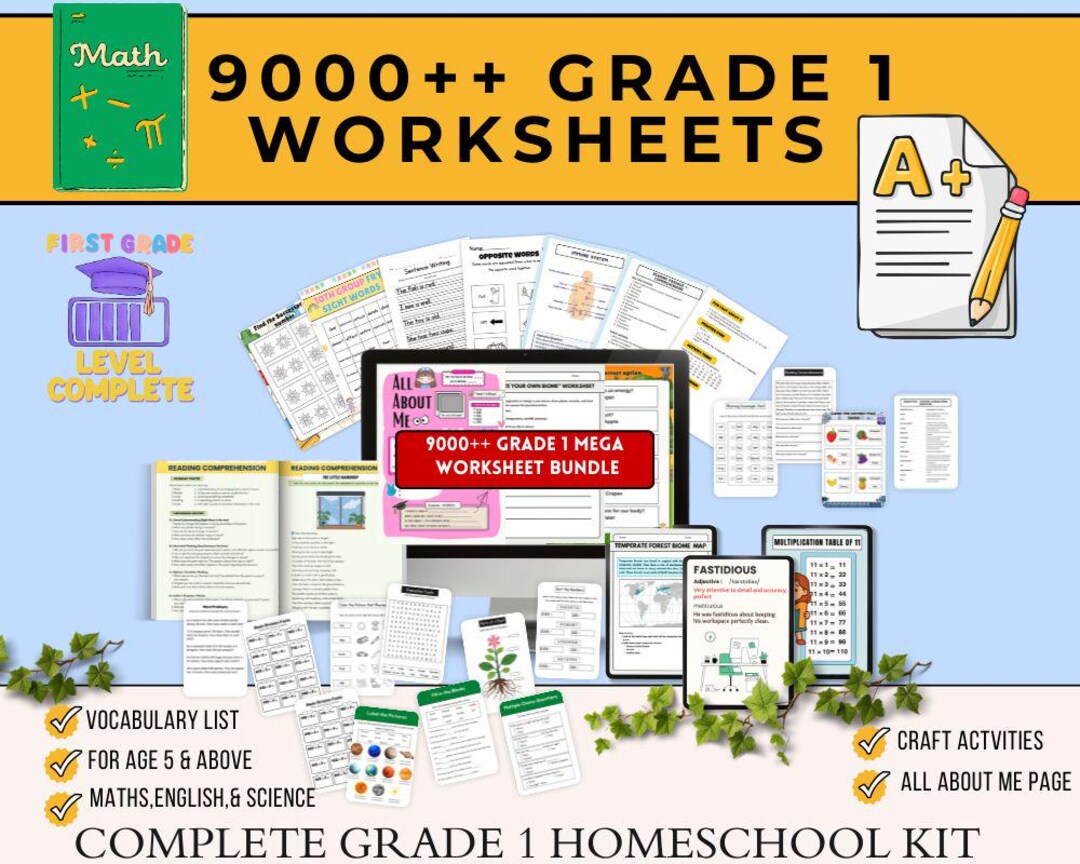 9000+ Pages Grade 1 Classroom Bundle Mega Worksheet Pack First Grade ...