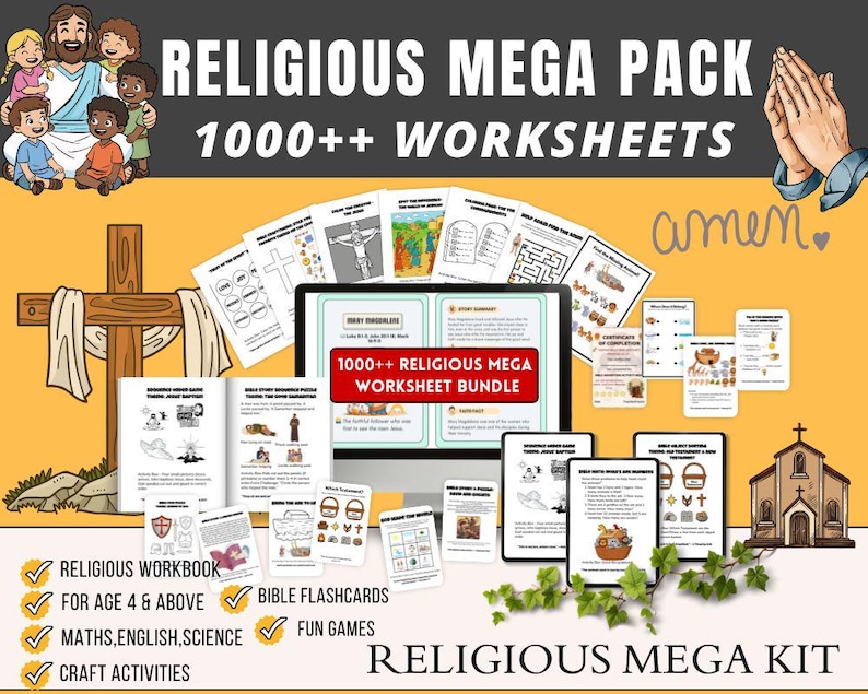 Christian Mega Pack Kids,bible Activities Worksheets,christian ...