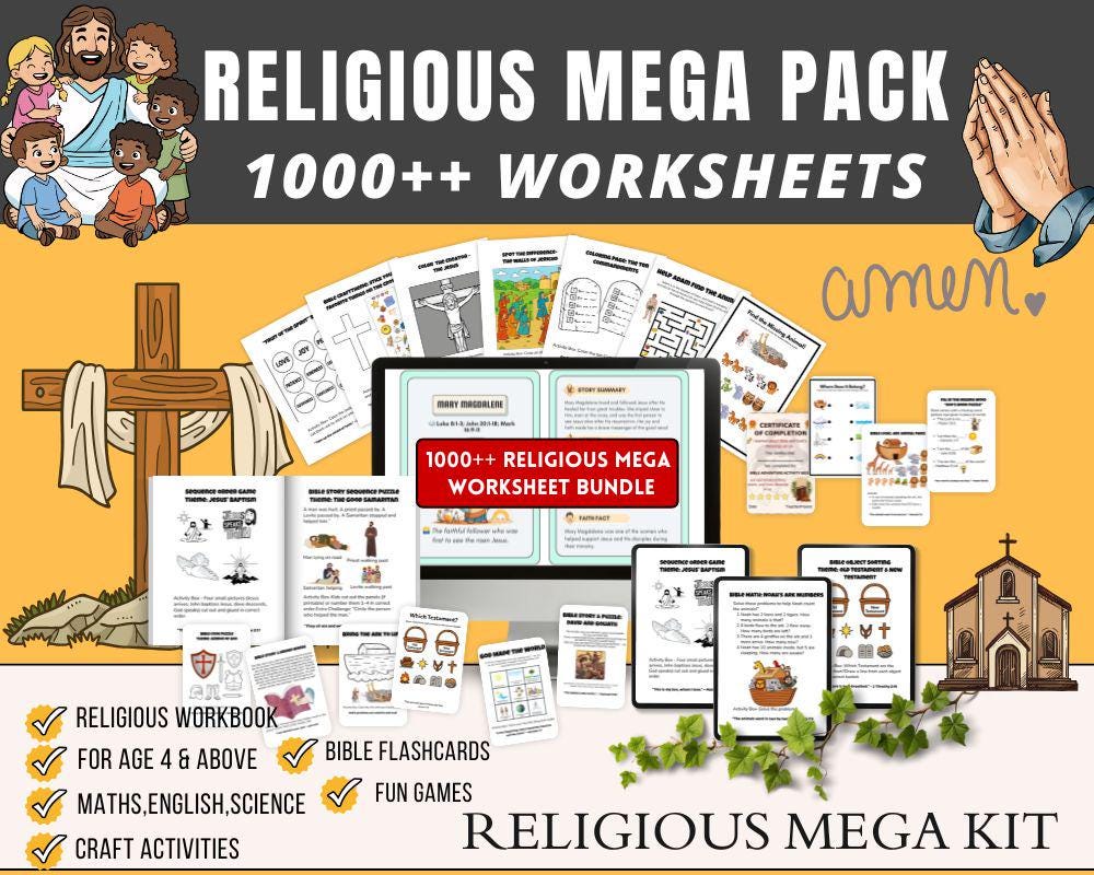 Christian Mega Pack Kids,bible Activities Worksheets,christian ...