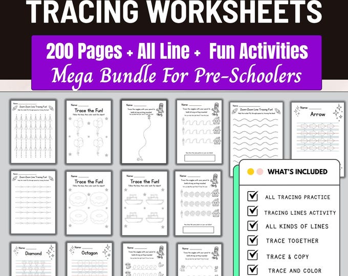 60 Preschool Line Tracing Worksheets Bundle, Fine Motor Pre-writing ...