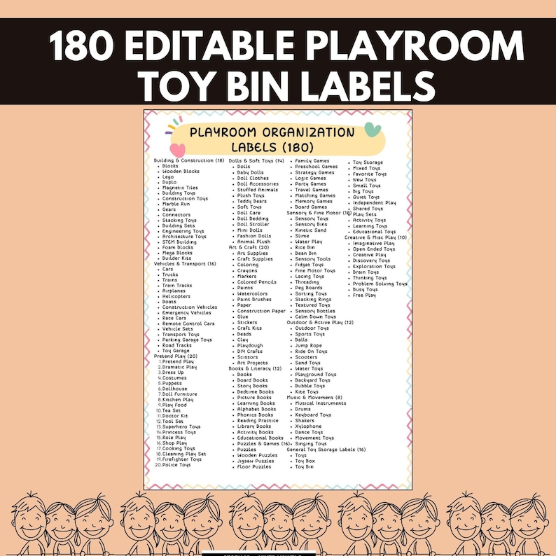 180 Canva Editable Toy Bin Label,playroom Organization Labels,kid ...