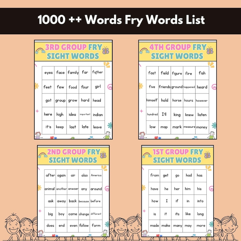 1000 Fry Word List Worksheets ,10 Groups High-frequency Sight Words ...