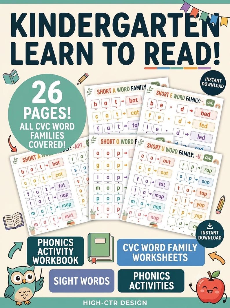Phonics Activity Workbook,cvc Word Families Worksheets,sight Word ...