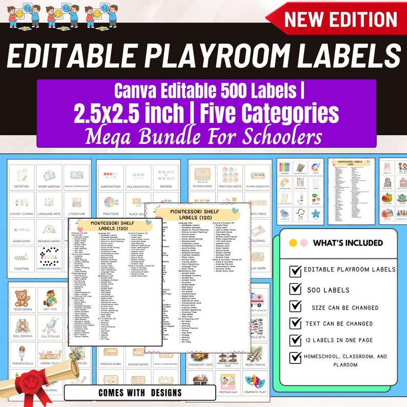 500 Editable Playroom Toy Bin Labels Canva Template,kid Storage Labels ...