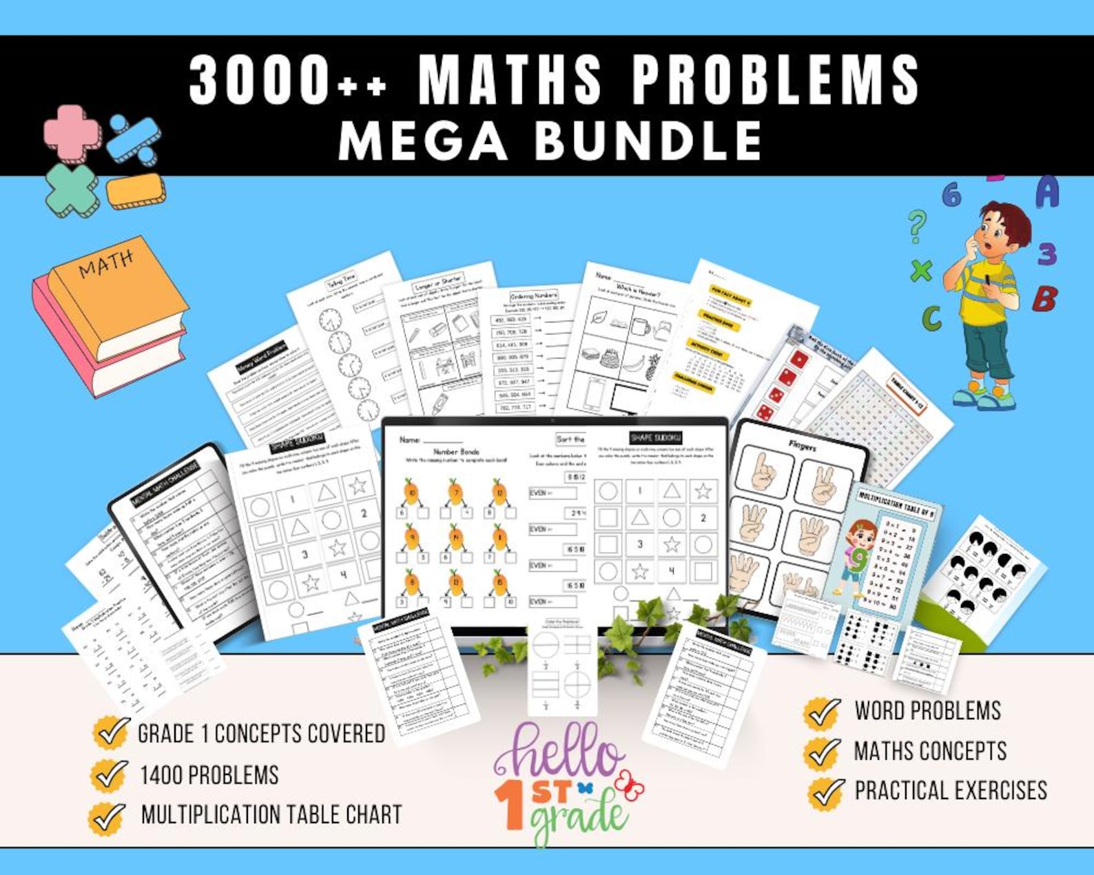 Grade 1 Math Worksheet Bundle, Homeschool Curriculum (printable) - Etsy