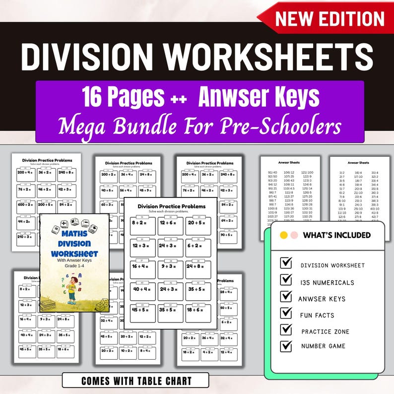 Printable Division Worksheets,grade 1-4 Maths, Answer Sheet,division ...