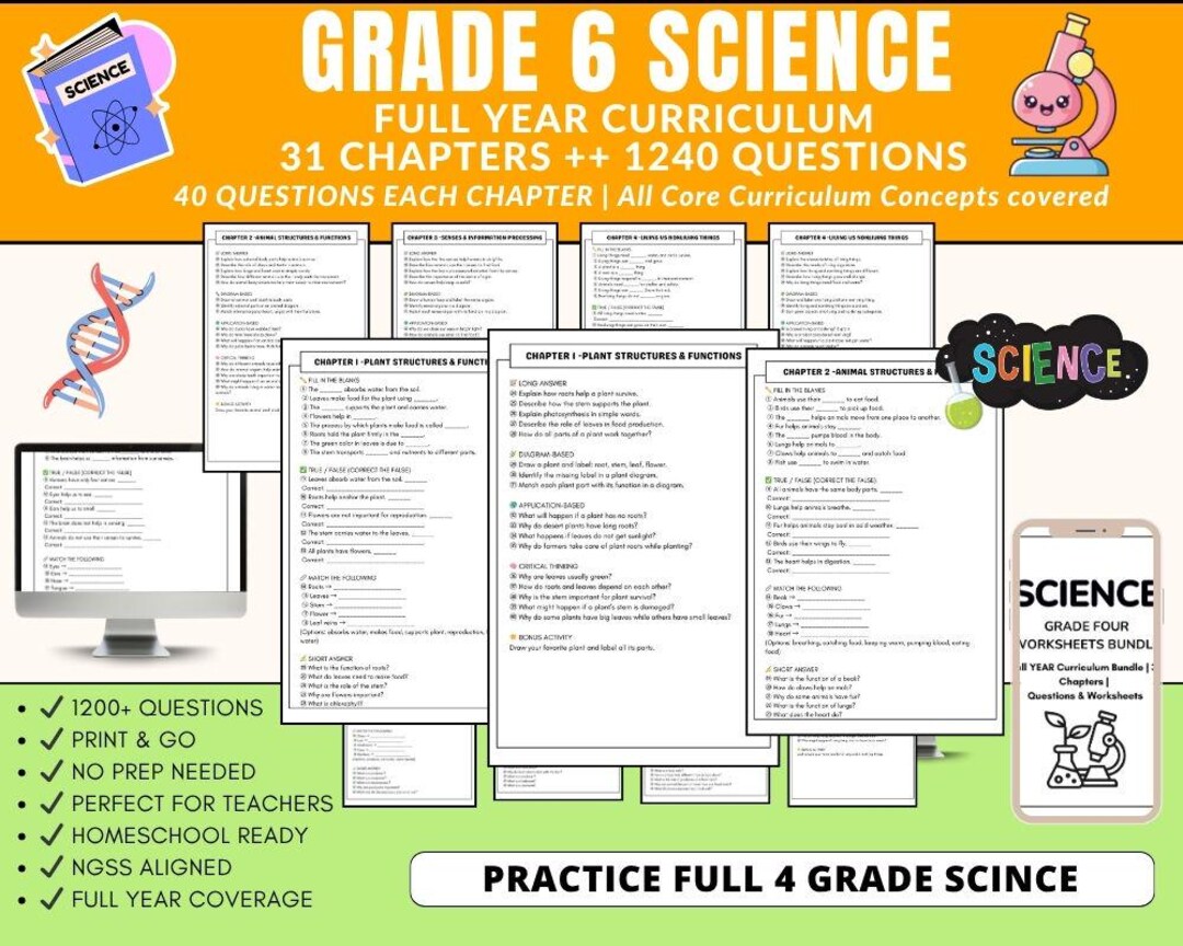 Grade 4 Science Worksheets Bundle,full Year Curriculum,31 Chapters ...
