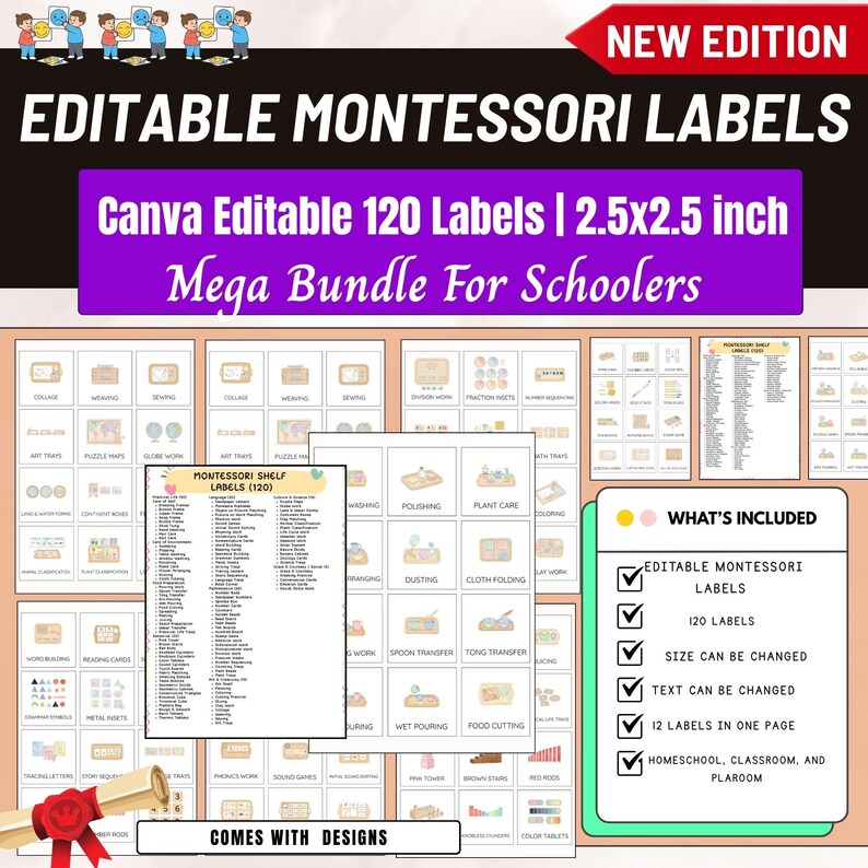 Montessori Labels Editable,toy Shelf Classroom Organization Labels,kids ...