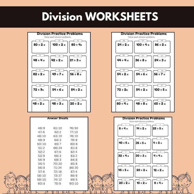 Printable Division Worksheets,grade 1-4 Maths, Answer Sheet,division ...