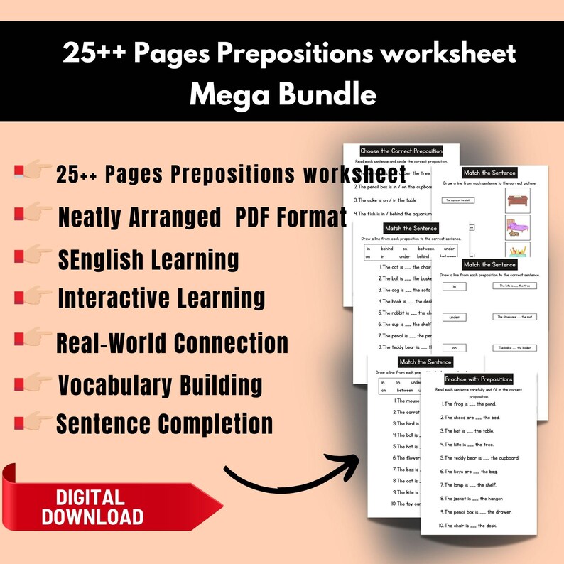 Preposition Worksheet,learning Game for Kid,grammar Worksheet,language ...