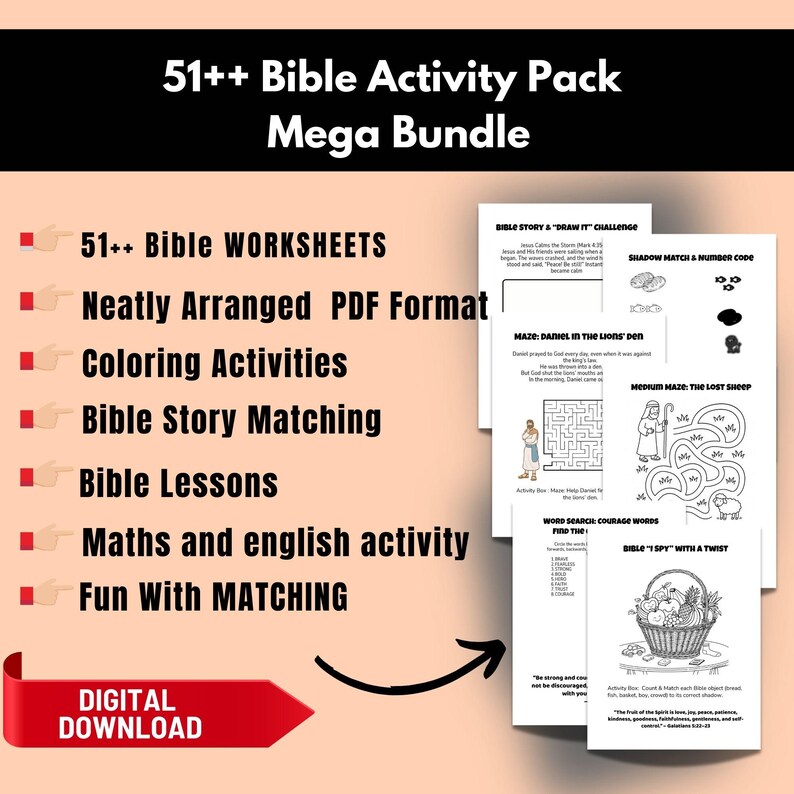 51++bible Activity Pack,bible Worksheets,sunday School Prints,bible ...