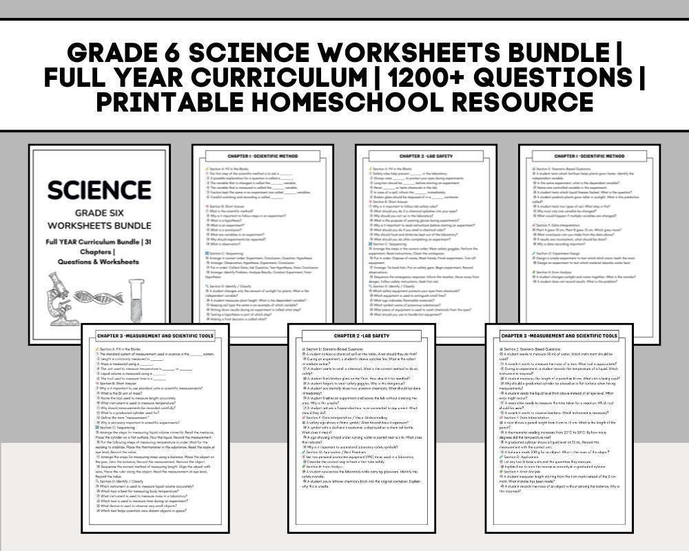Grade 6 Science Worksheets Bundle | Full Year Curriculum | 31 Chapters ...