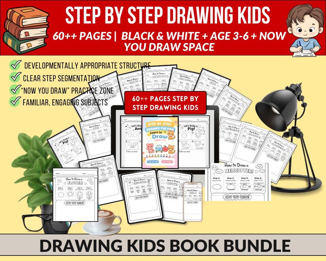 60 Pages Step by Step Drawing for Kids Printable,learn to Draw Workbook ...