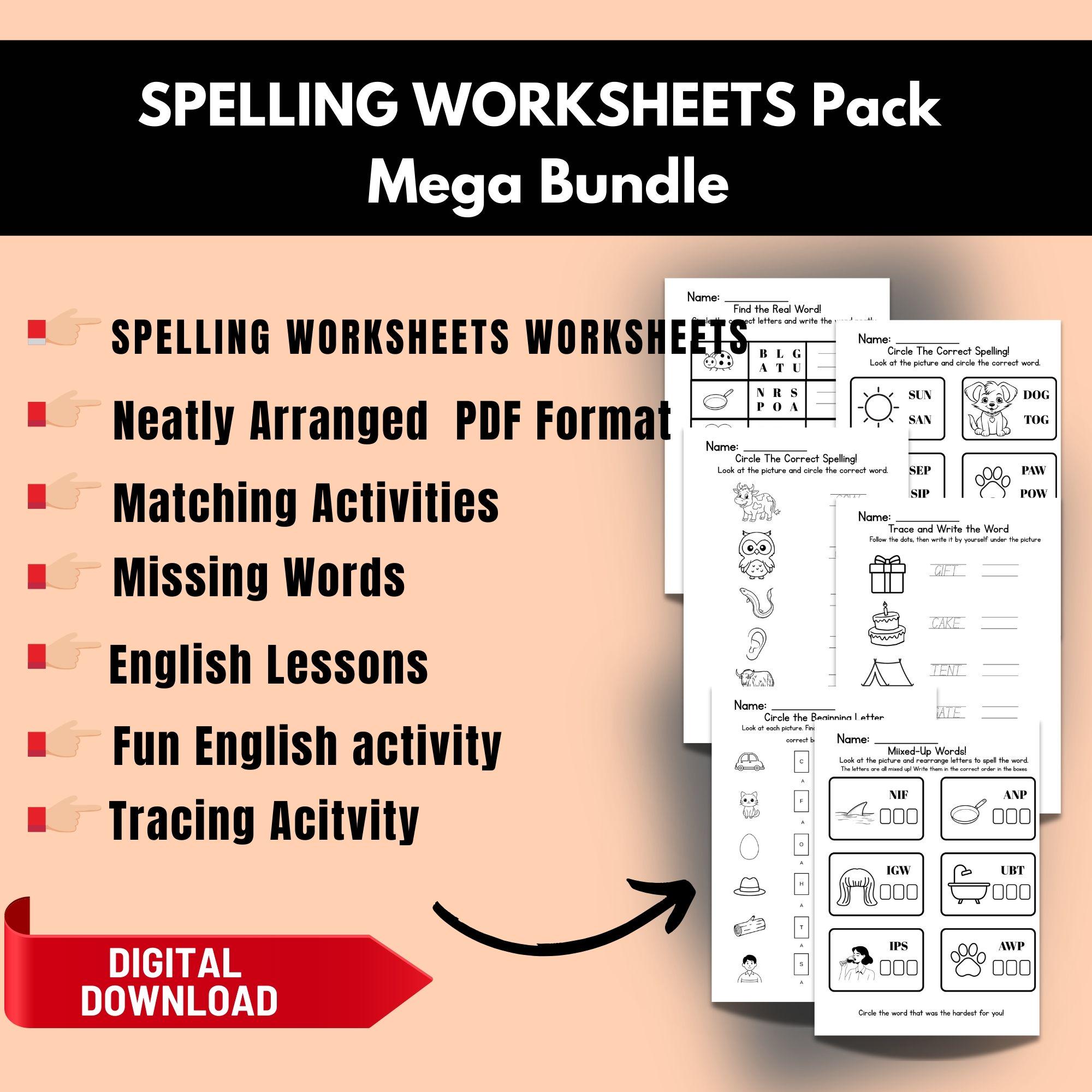 130+ Printable Spelling Worksheets,learn to Spell,phonics Sight Word ...