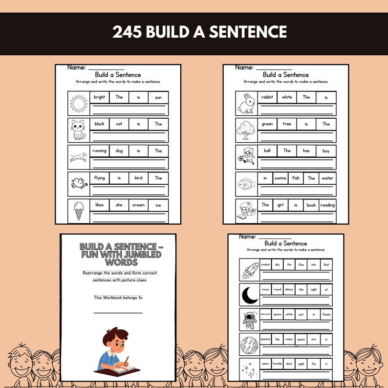 245 Build the Sentence Worksheets,printable Sentences Writing Practice ...