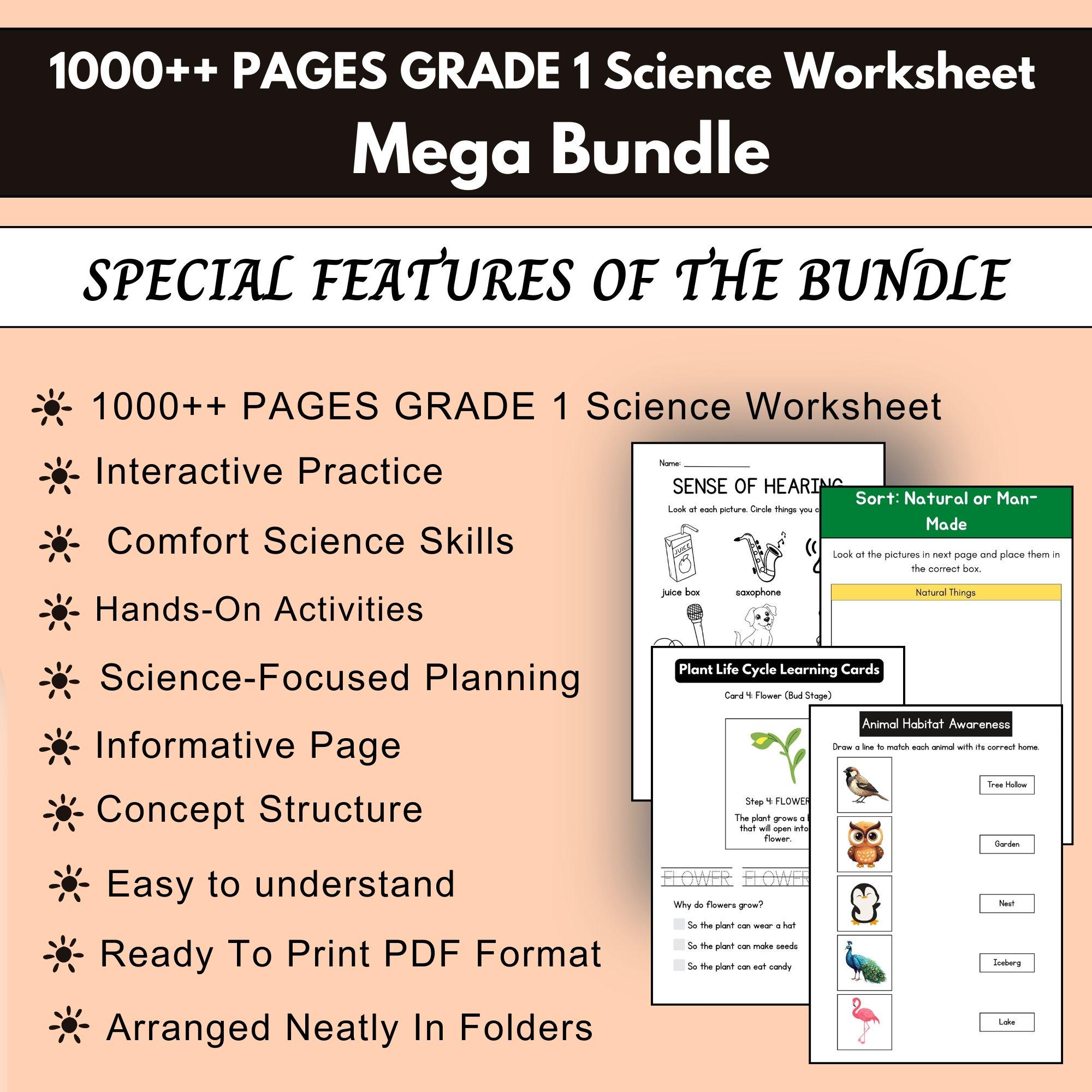 Grade 1 Science Worksheet Bundle,1000+ Pages,earth, Materials, Plants ...