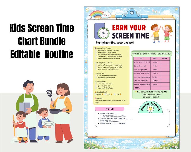 Earn Your Screen Time Chart Kids,screen Time Reward Chart Printable ...