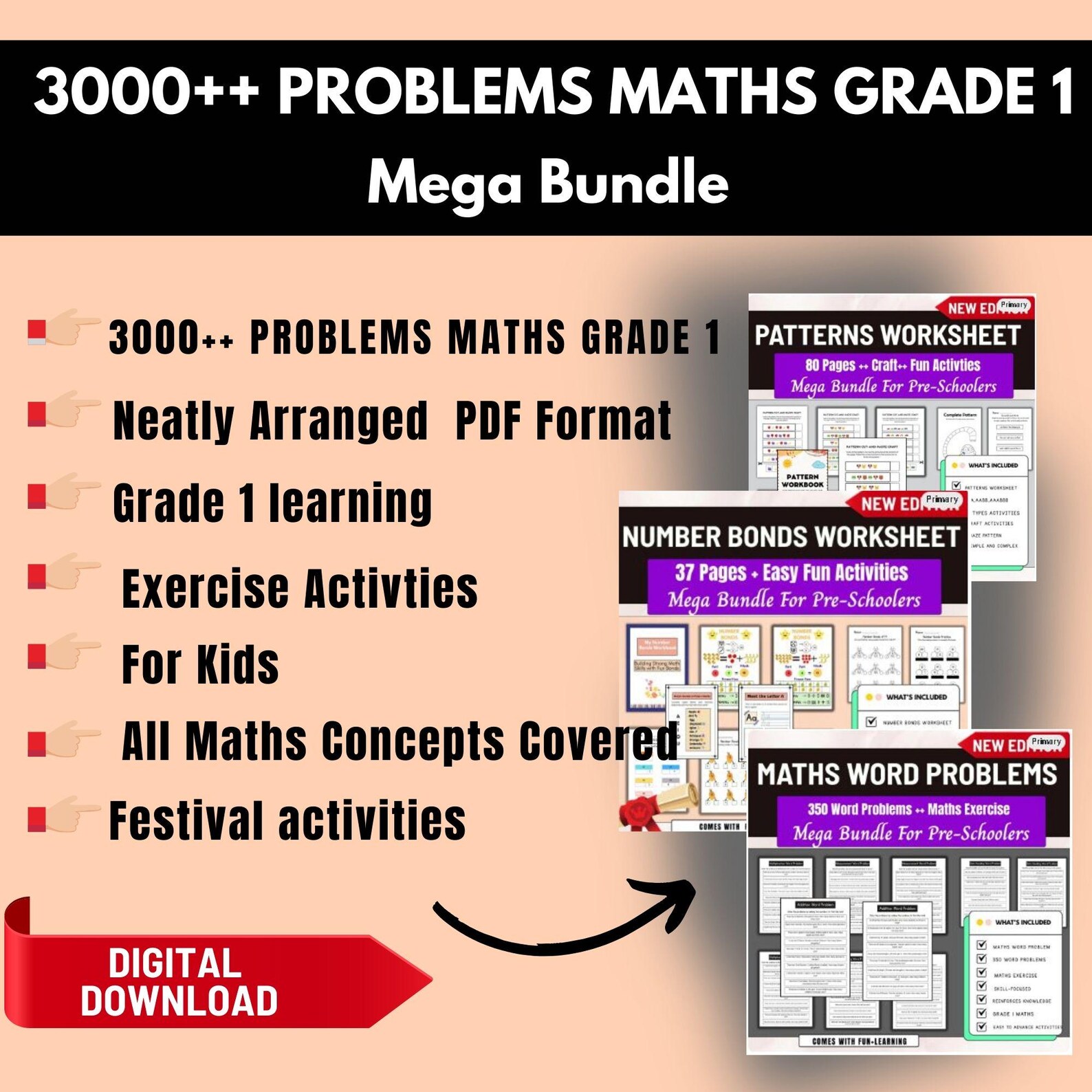 Grade 1 Math Worksheet Bundle, Homeschool Curriculum (printable) - Etsy