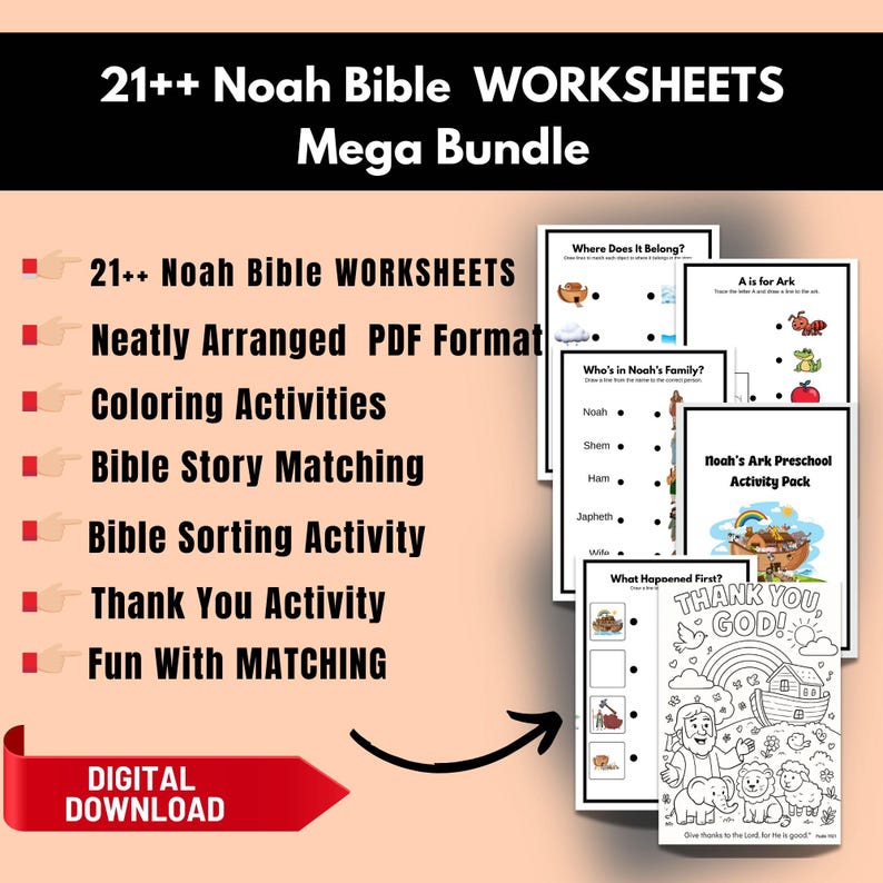 21+ Noah Ark Bible Worksheets,sunday School Education Activity,bible ...