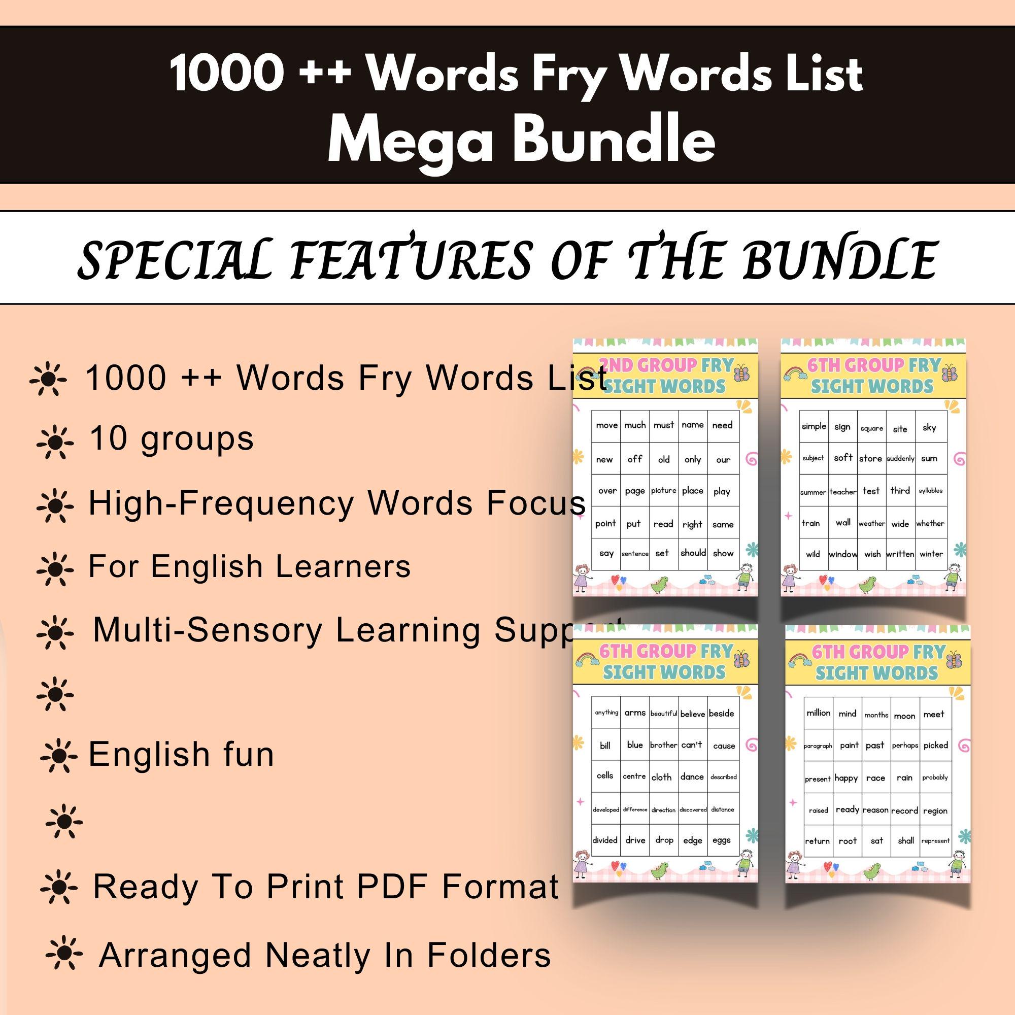 1000 Fry Word List Worksheets ,10 Groups High-frequency Sight Words ...